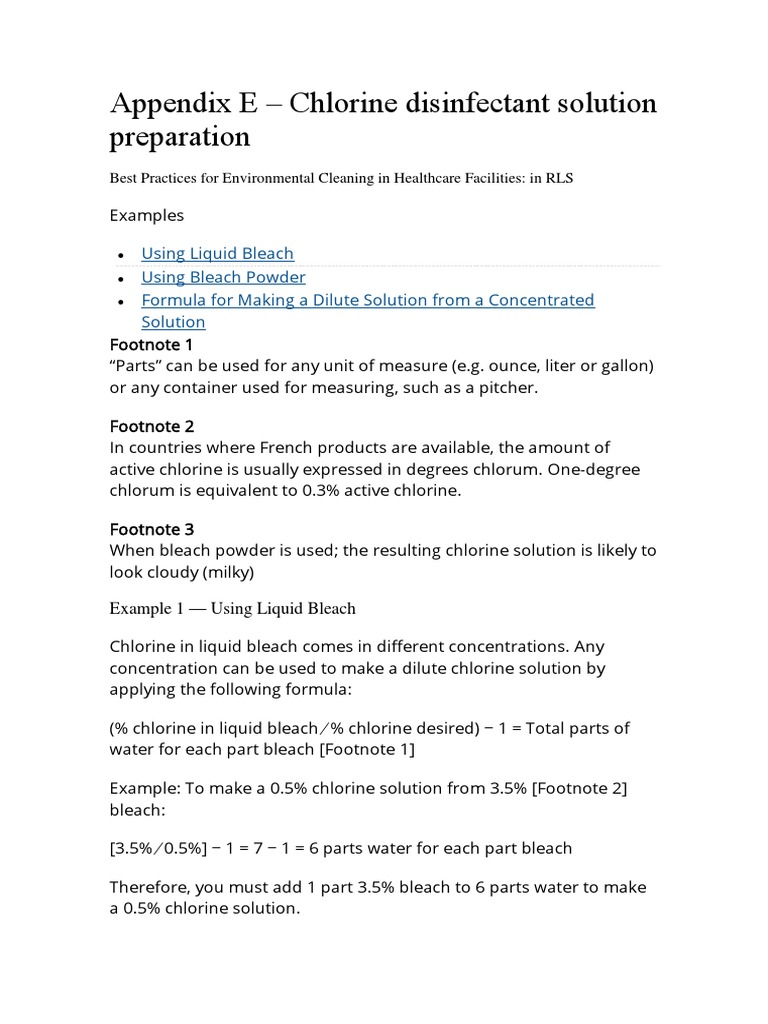 Chlorine Disinfectant Solution Preparation PDF | PDF