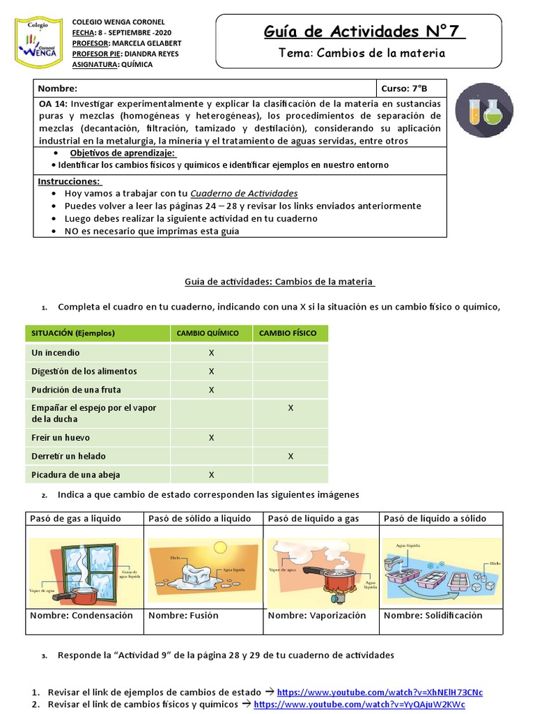 GUIA-N7 Cambios Fisicos y Quimicos Williams Torres 7B | PDF