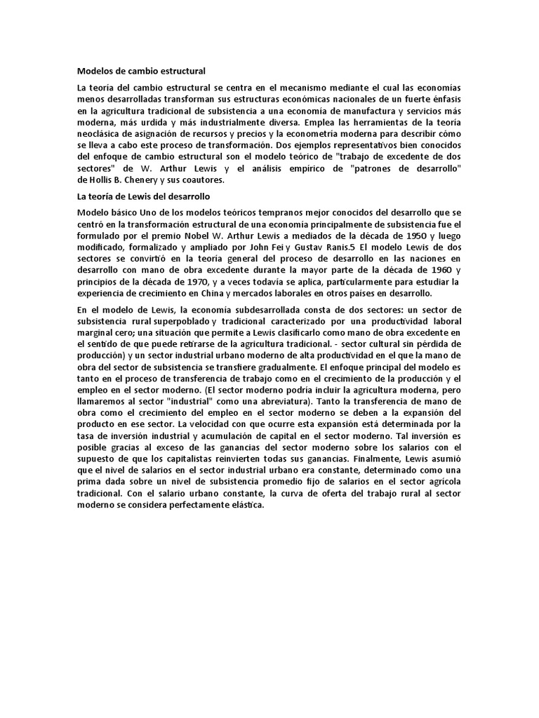 Modelos de Cambio Estructural Arthur Lewis | PDF | Salario | Capitalismo