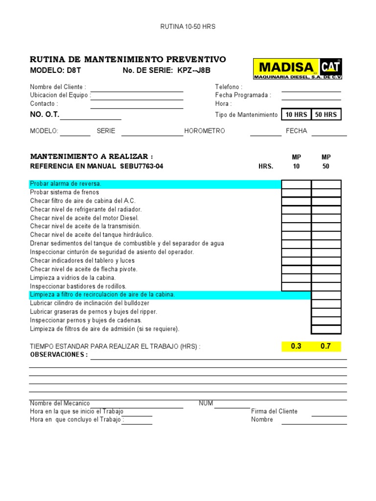 Rutina D8T KPZ - J8B | PDF | Bienes manufacturados | Máquinas