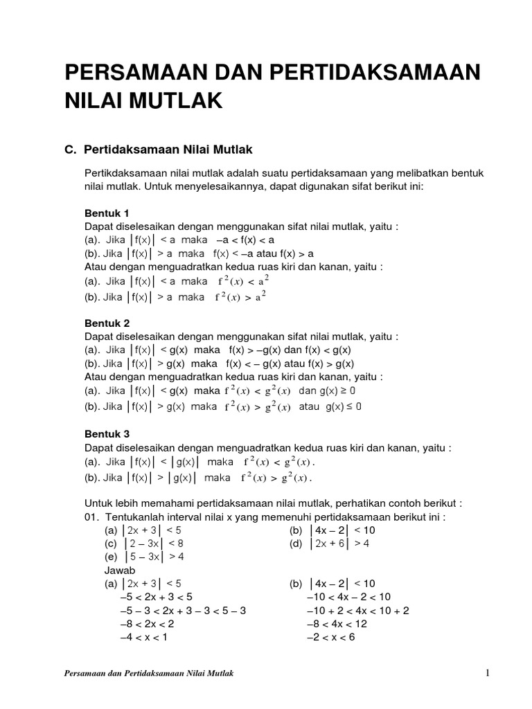 Materi Pertidaksamaan Nilai Mutlak | PDF | Metode & Bahan Ajar