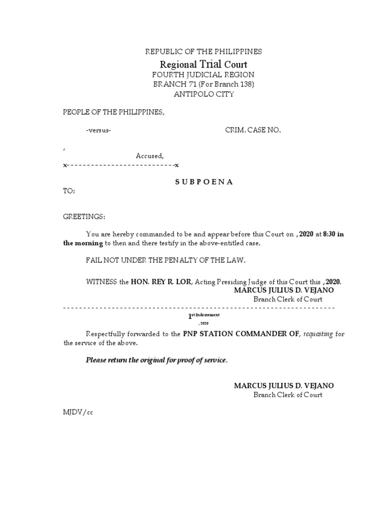 Subpoena (Police) | PDF