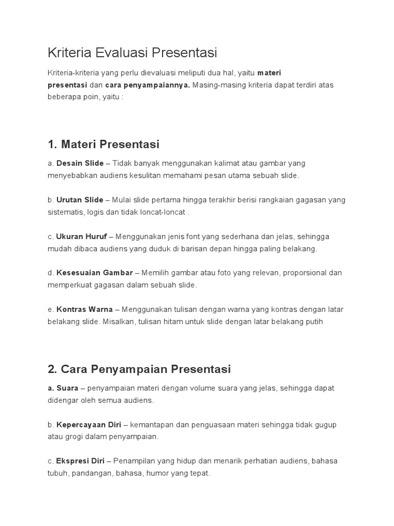 Kriteria Evaluasi Presentasi | PDF
