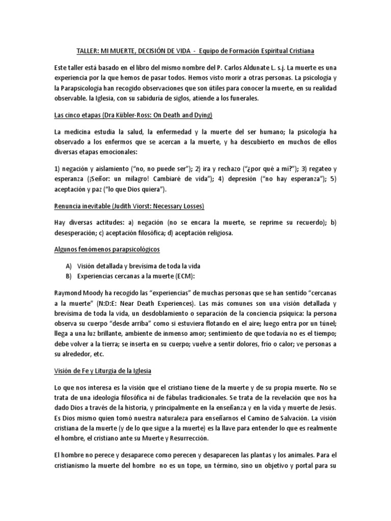 Taller sobre la Muerte y la Fe Cristiana | PDF | Jesús | Oración