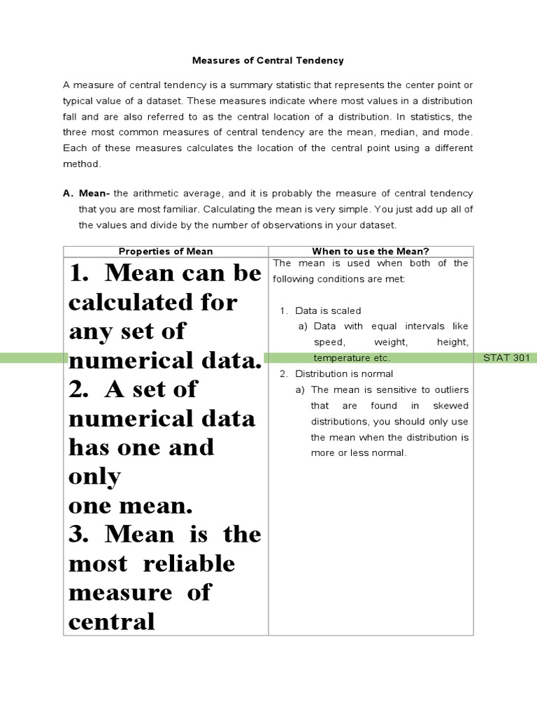 Measure of Central Tendency (Assignment) | Download Free PDF | Mean ...