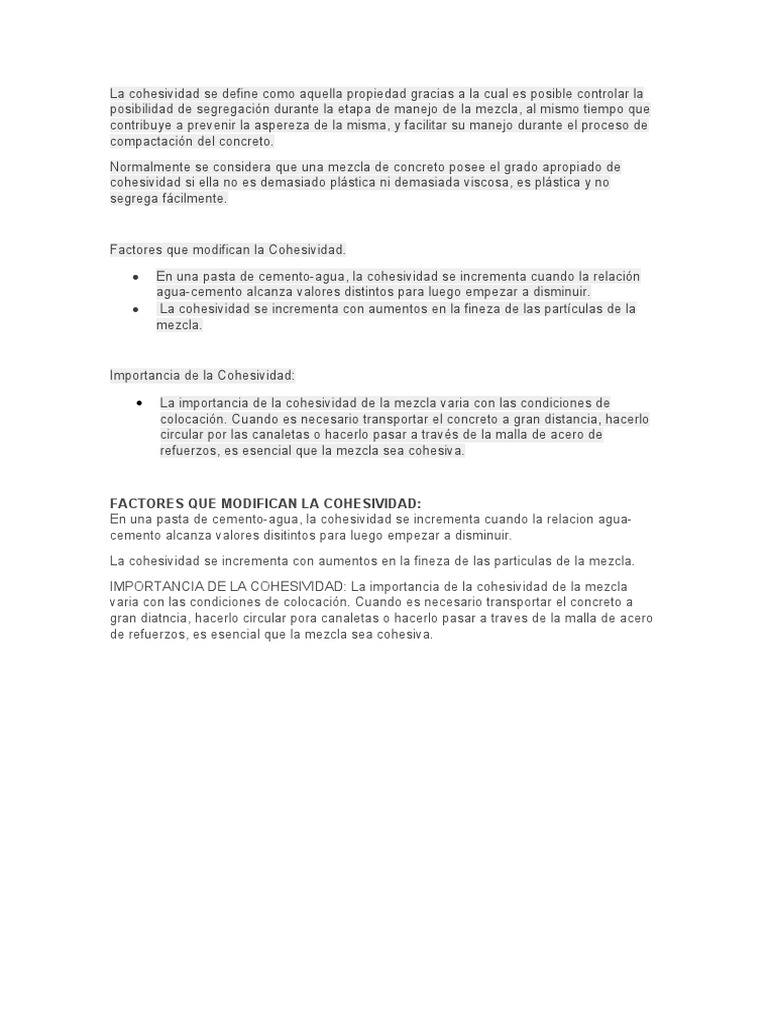 Importancia de la Cohesividad en Concreto | PDF | Hormigón | Ingeniería ...