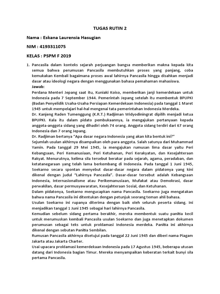 Tugas Rutin 2 Pendidikan Pancasila | PDF