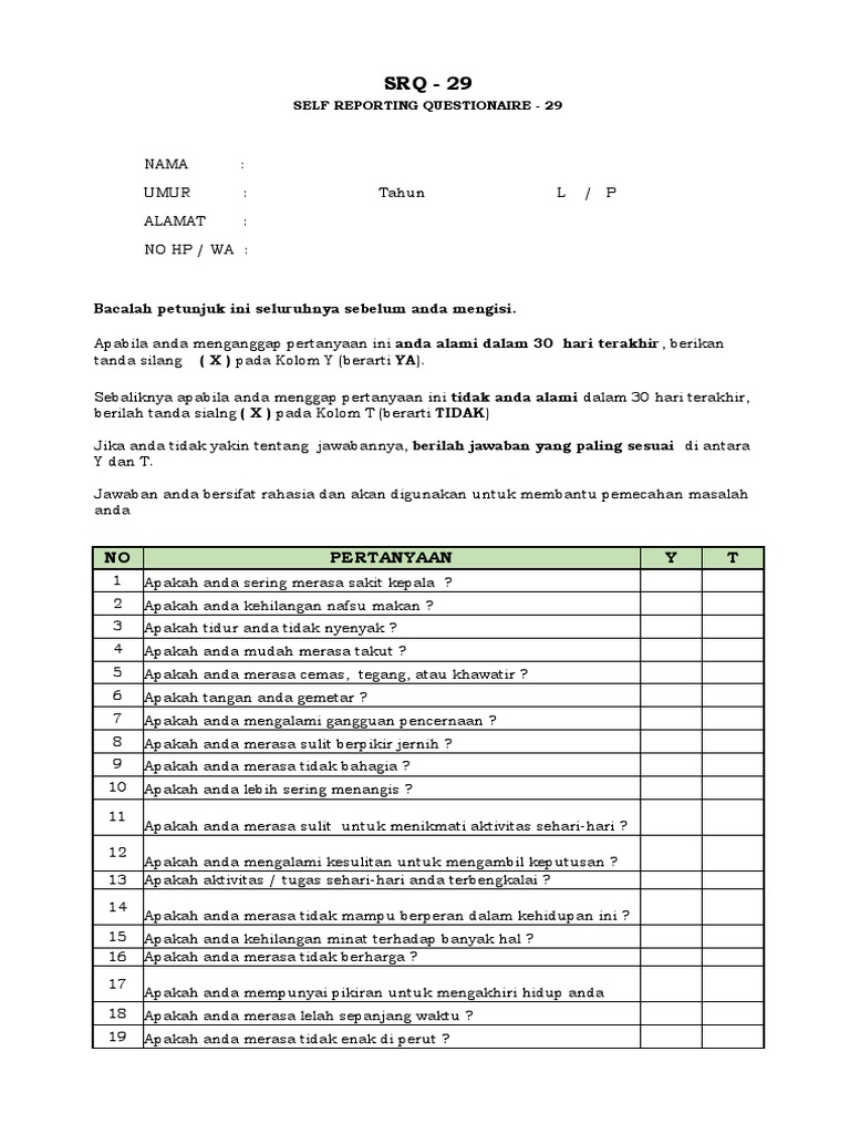 SRQ 29 & Interpretasi | PDF