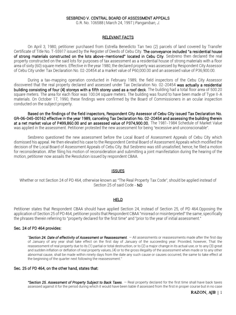 "Section 25. Assessment of Property Subject To Back Taxes. - Real ...