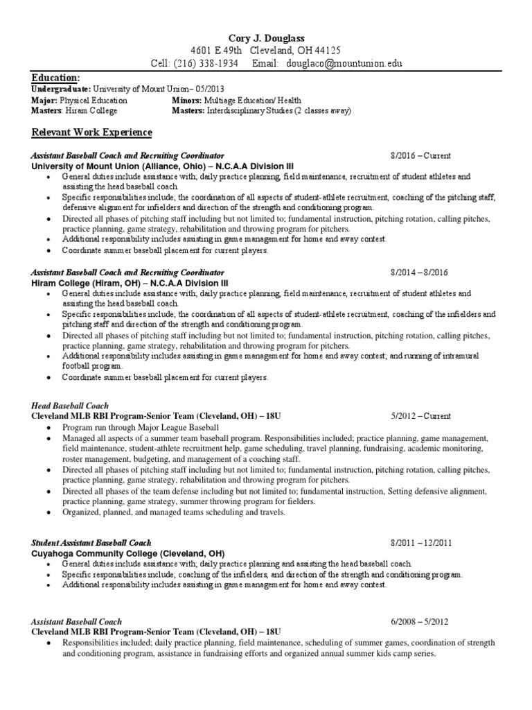 Baseball Resume 2020 | PDF | Pitcher | Ball And Bat Games