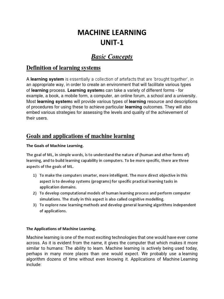 ML Unit 1 Pallav | PDF | Statistical Classification | Machine Learning