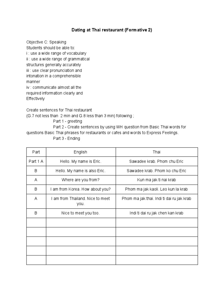 Thai Restaurant Dialogue Practice | PDF | Cognitive Science | Human ...