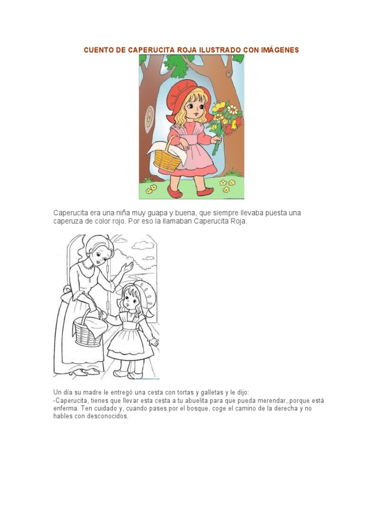Cuento de Caperucita Roja Ilustrado Con Imágenes | PDF | Caperucita Roja