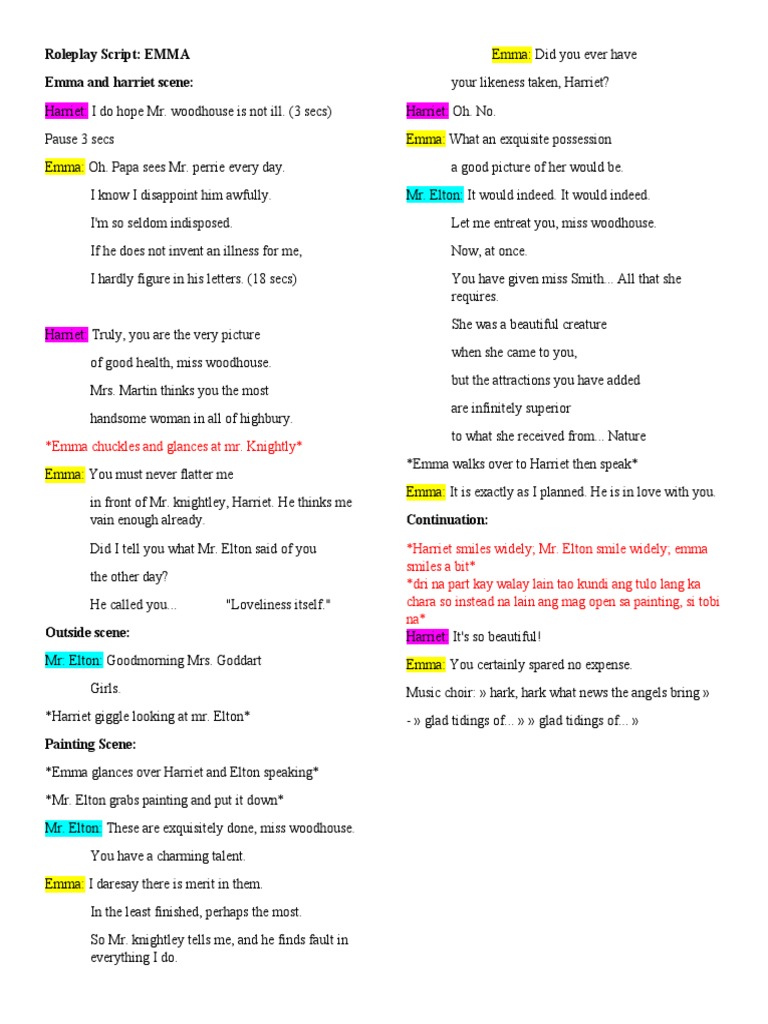 Roleplay Script: EMMA Emma and Harriet Scene | PDF | Emma (Novel) | Novels