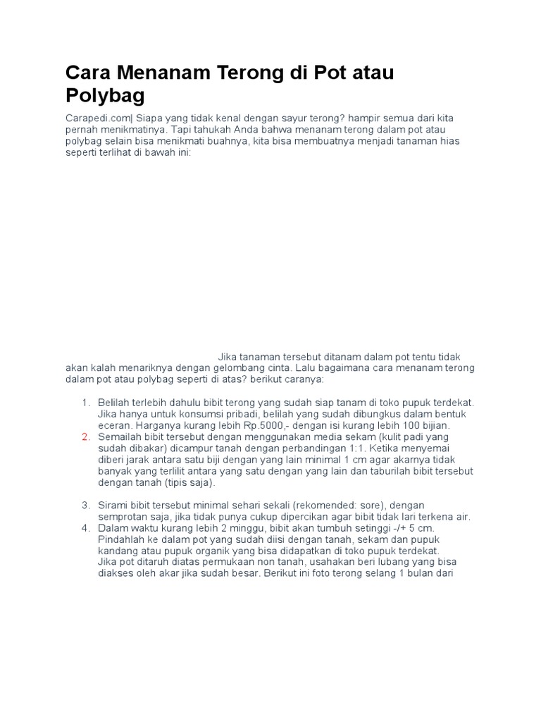 Panduan Menanam Terong di Pot | PDF | Griya & Taman