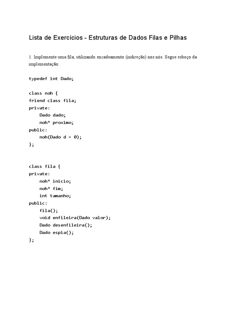 3 - Lista de Exercícios - Estruturas de Dados Filas e Pilhas | PDF | String (Ciência da ...