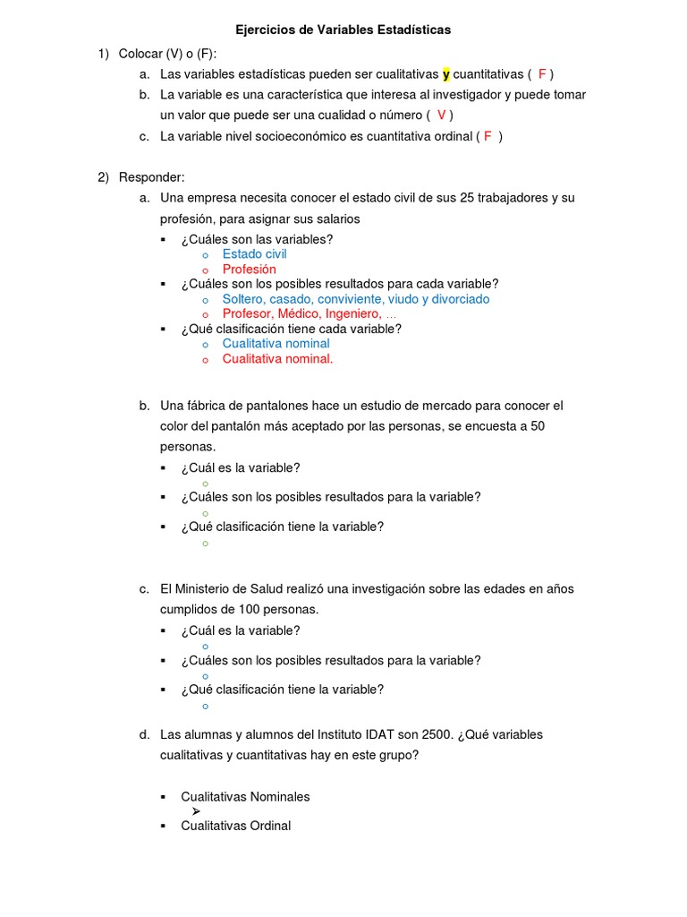 Ejercicios de Variables Estadísticas | PDF | Estadísticas | Science