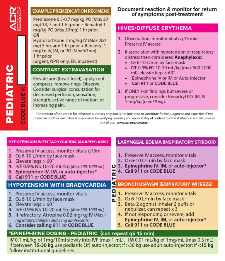 Contrast Reaction Card Pediatric | PDF | Rtt | Medical Specialties