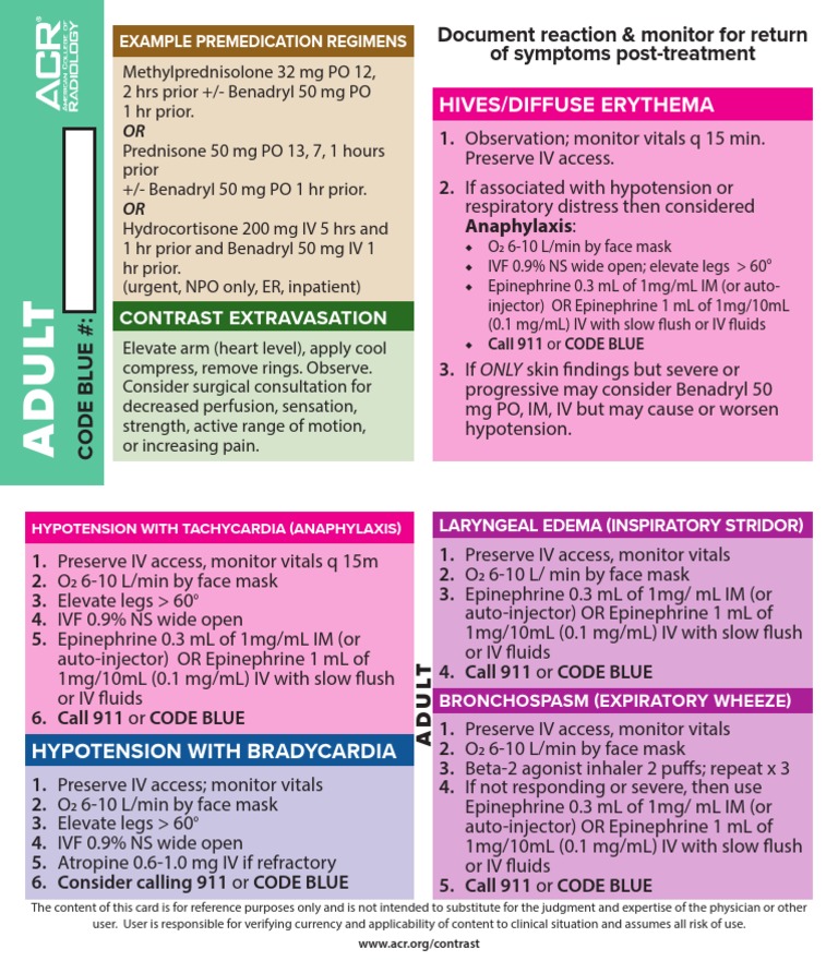 Contrast Reaction Card Adult | PDF | Epidemiology | Rtt