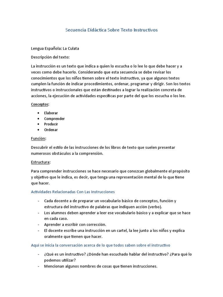 Secuencia Didáctica Sobre Texto Instructivos | PDF | Verbo | Semiótica