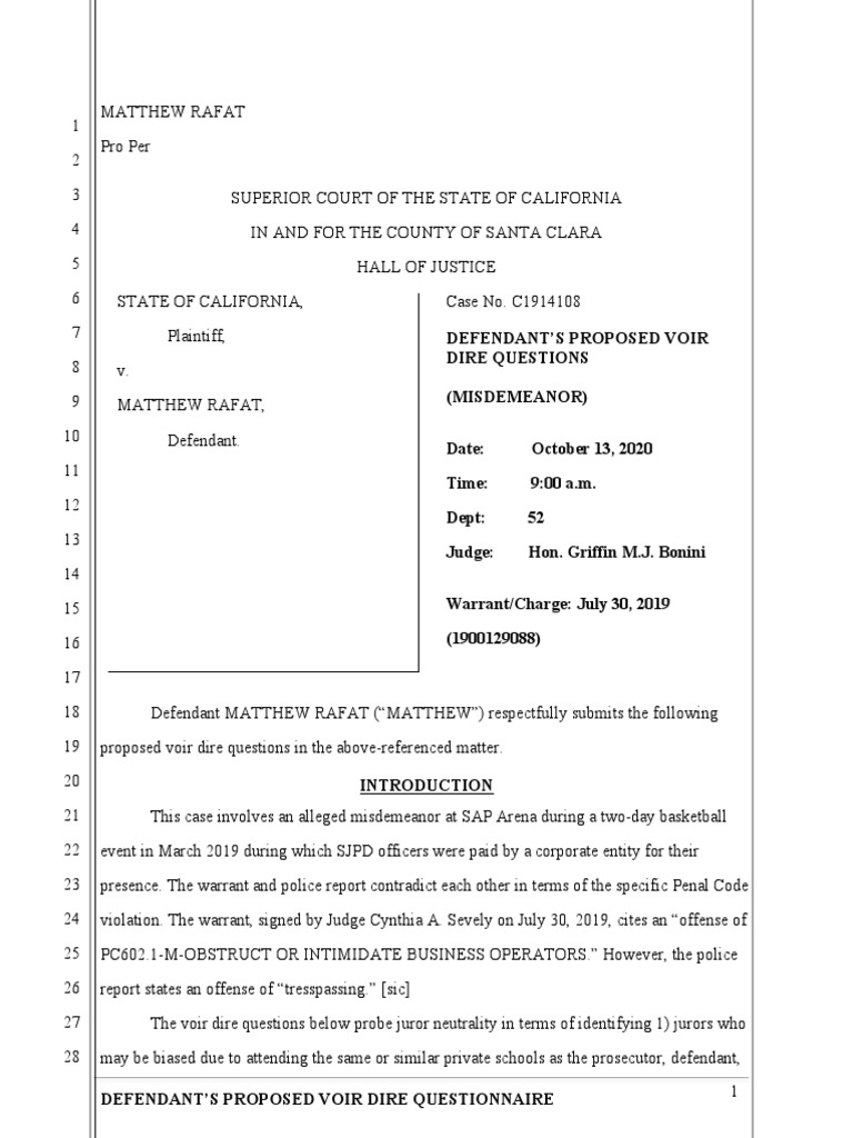 Voir Dire Proposed Questions | PDF | Voir Dire | Police