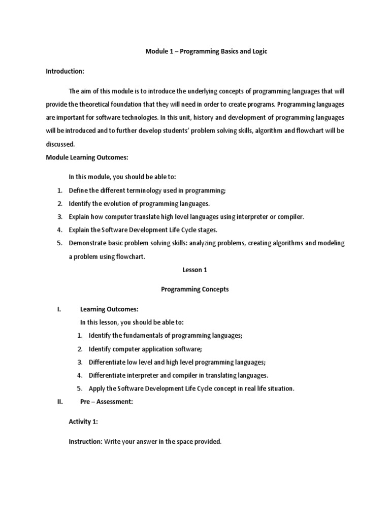 Module 1 Programming Basics And Logic Pdf Computer Program 5018
