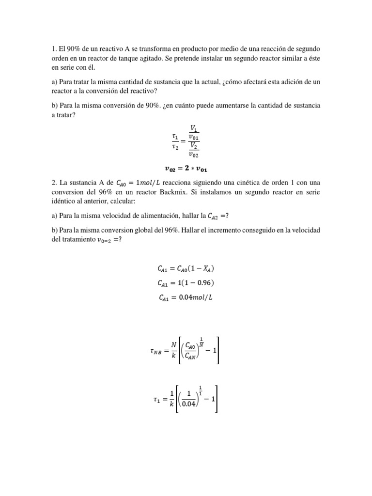 Reactores en serie: concentraciones y conversiones | PDF | Reactor Quimico | Cinética química