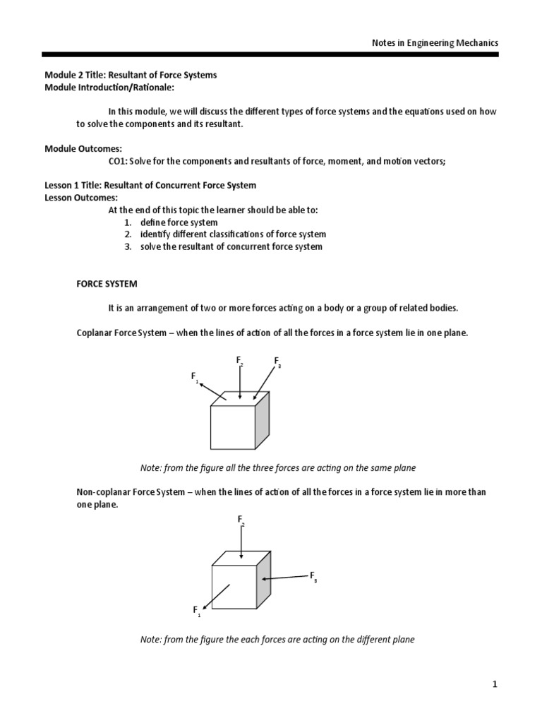 Module 2 - Resultant of Force System | PDF | Force | Euclidean Vector