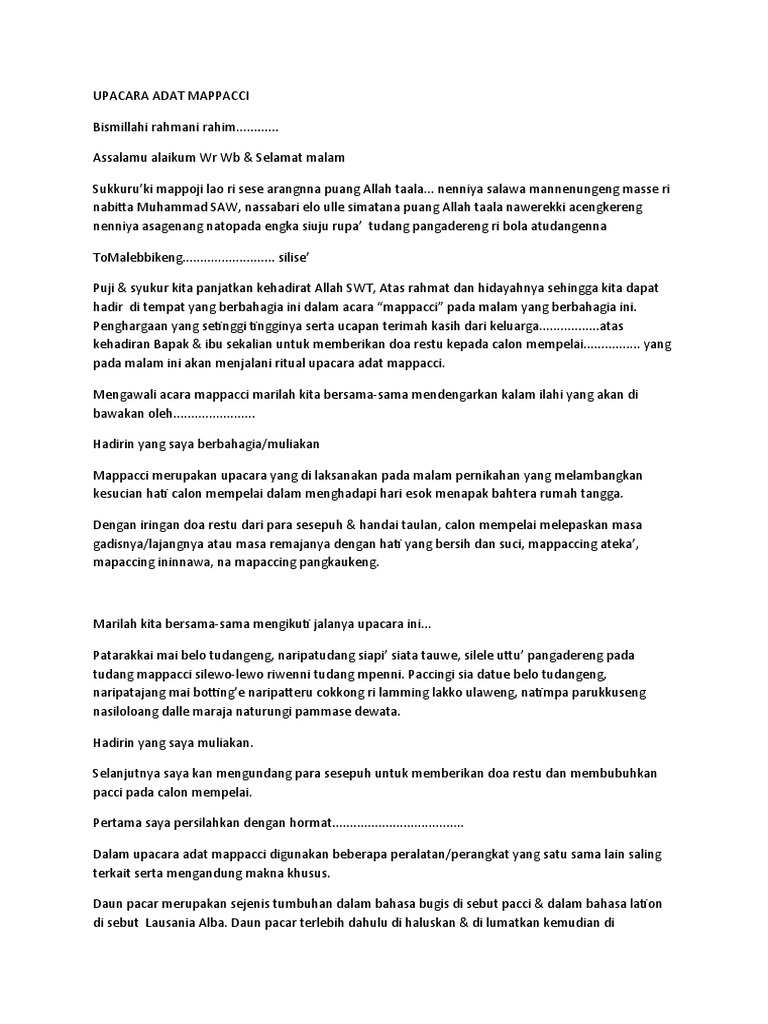 Proses Upacara Adat Mappacci Bugis | PDF | Kajian Bahasa Asing | Agama ...