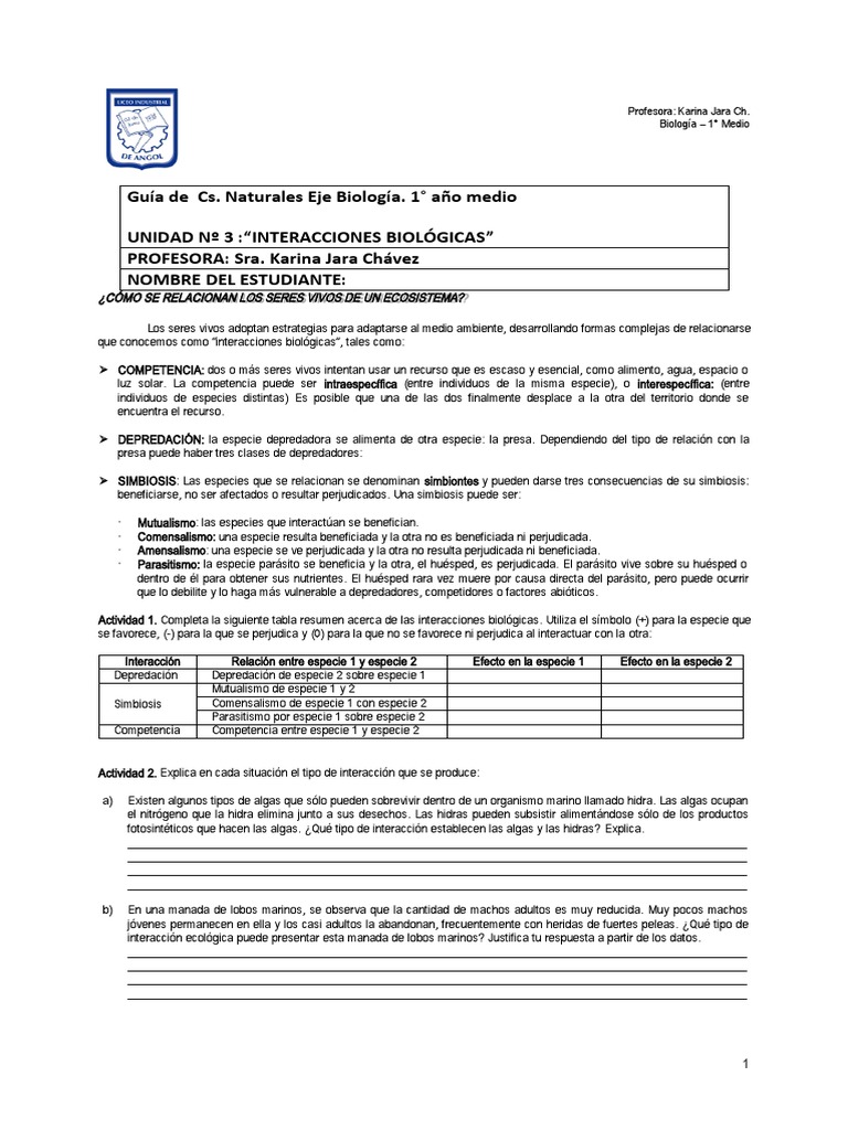 Interacciones biológicas en ecosistemas | PDF | Interacciones ...