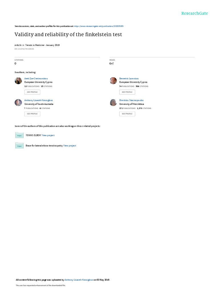 Validity and Reliability of The Finkelstein Test: Trends in Medicine ...