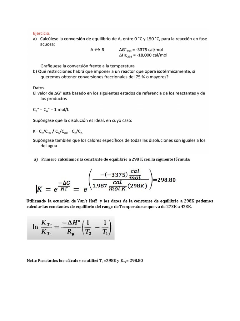 Tarea #1 Ing. de Reactores | PDF | Equilibrio químico | Cantidades fisicas