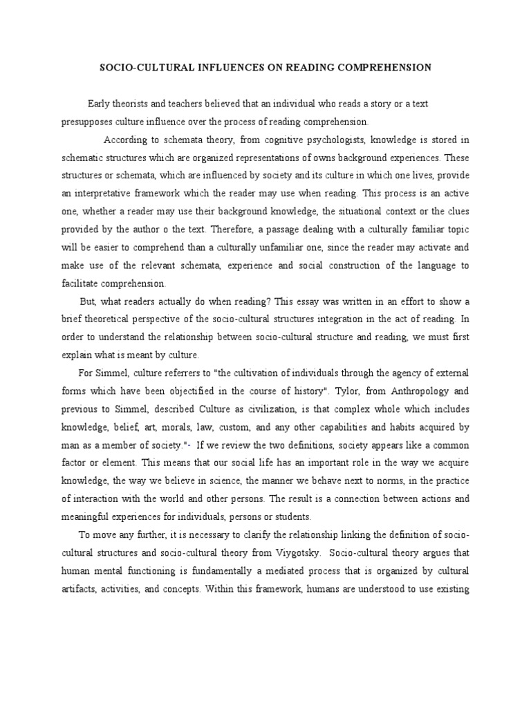 Socio-Cultural Influences On Reading Comprehension | PDF | Schema ...