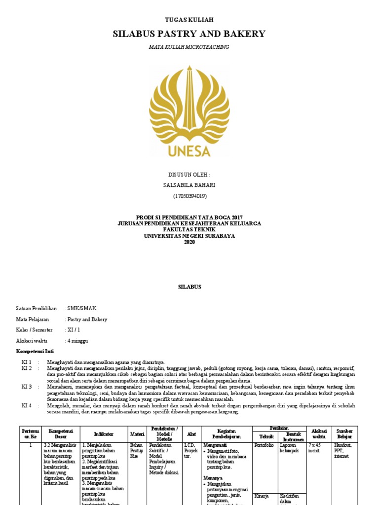 Pastry and Bakery - Silabus | PDF