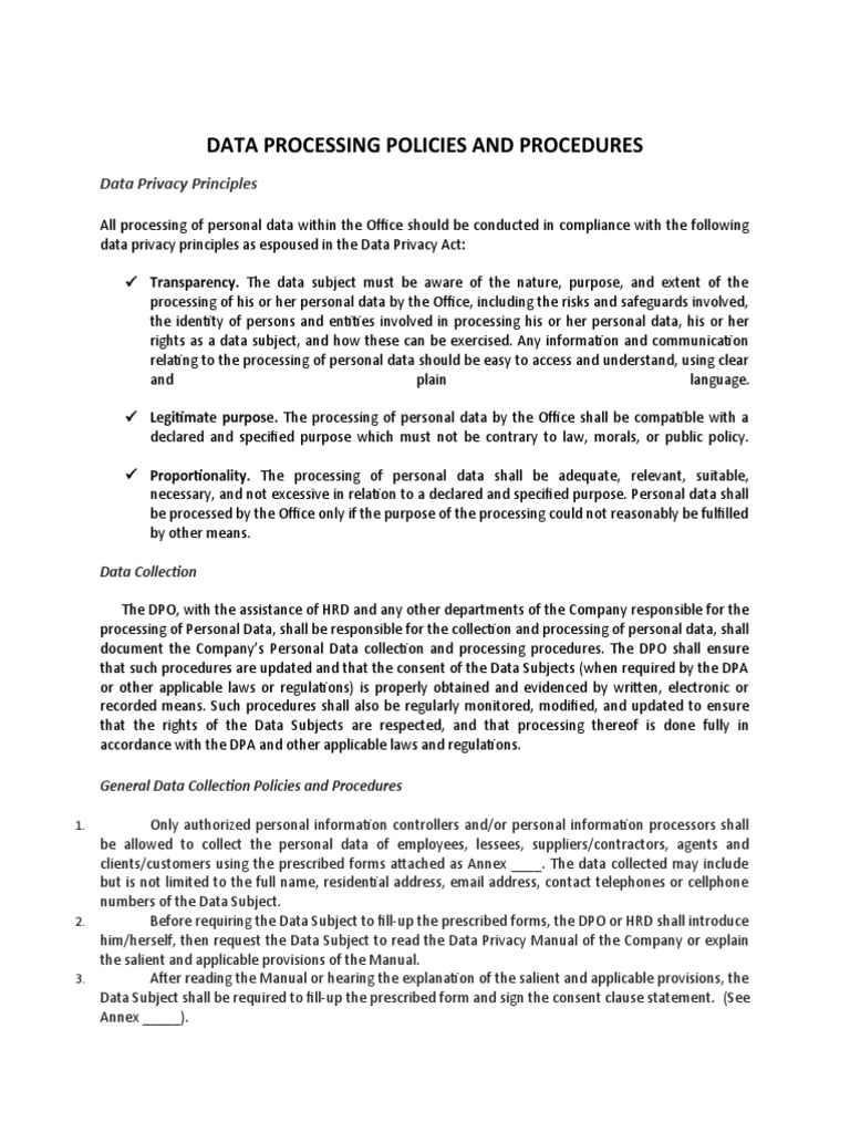 Data Processing Policies and Procedures | PDF | Information Privacy ...
