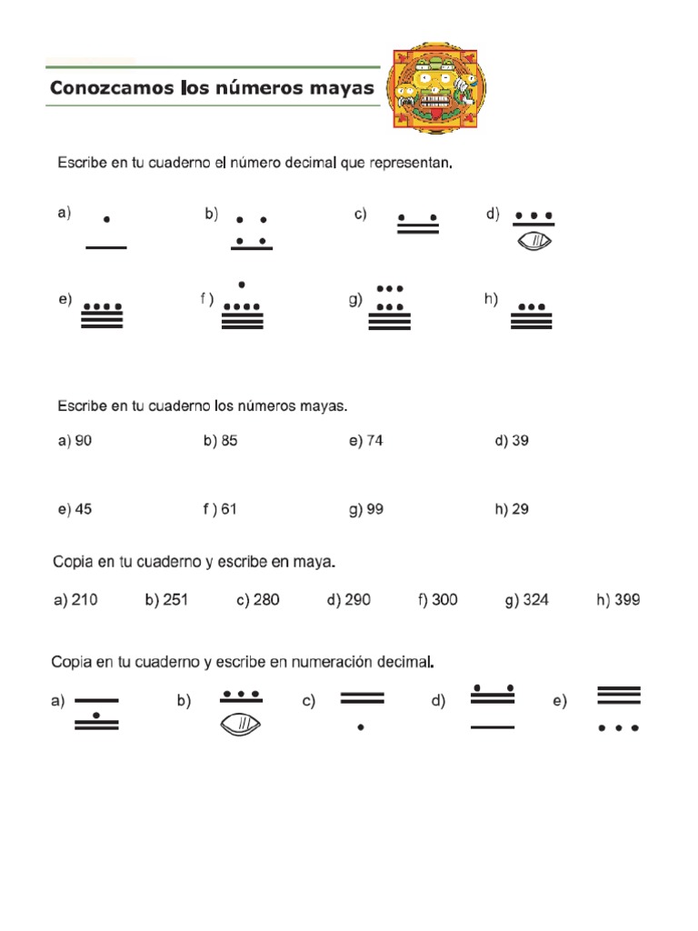 Conozcamos Los Números Mayas Ejercicios