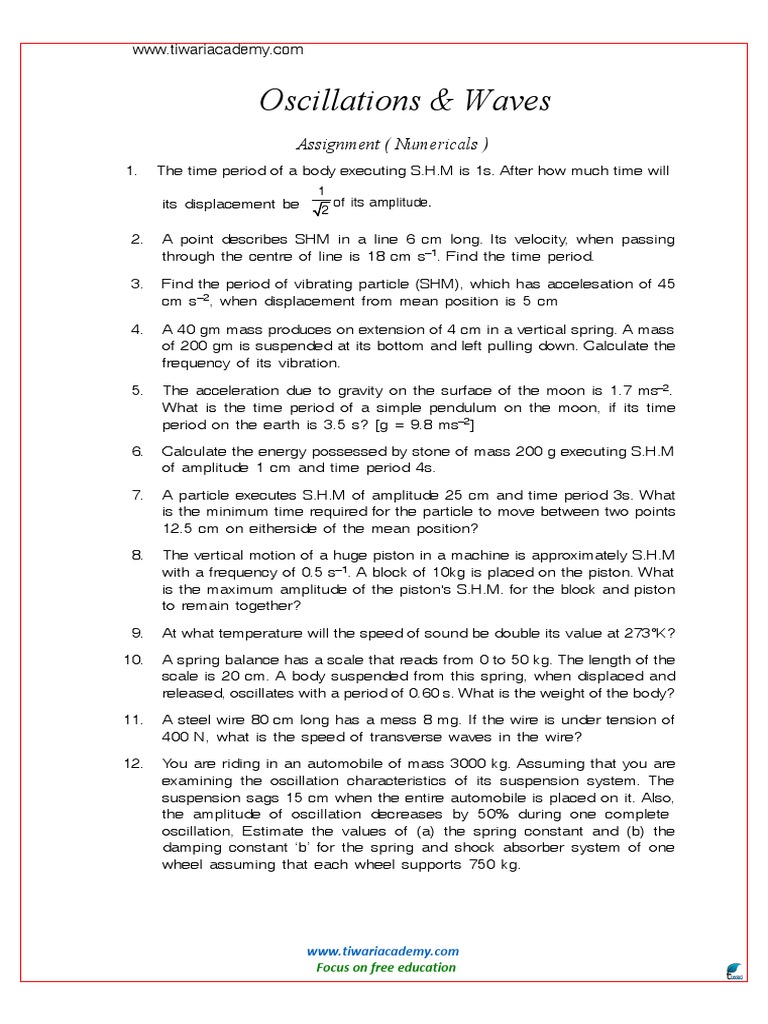 Oscillations & Waves Assignment (Numericals | PDF | Waves | Tension (Physics)