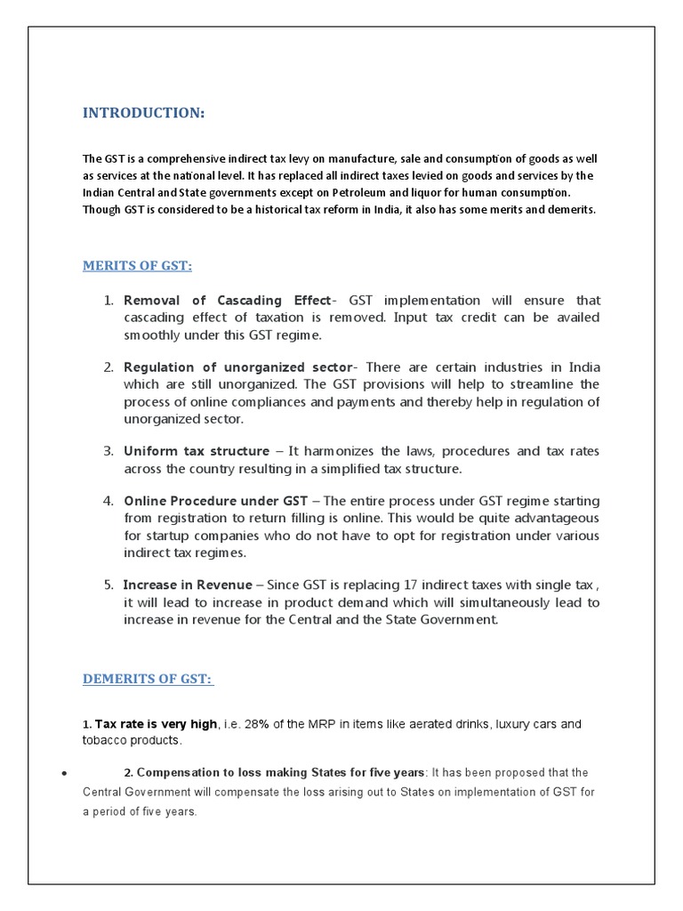 Merits of GST:: Compensation To Loss Making States For Five Years: It ...