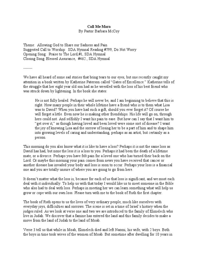 Sept04-Call Me Mara | PDF | Ruth (Biblical Figure) | Jacob