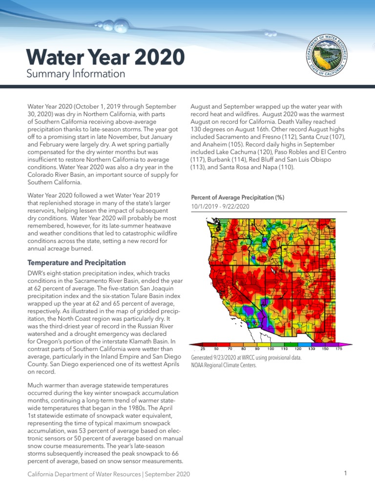 California Water Year 2020 Summary | PDF | Groundwater | Hydrography