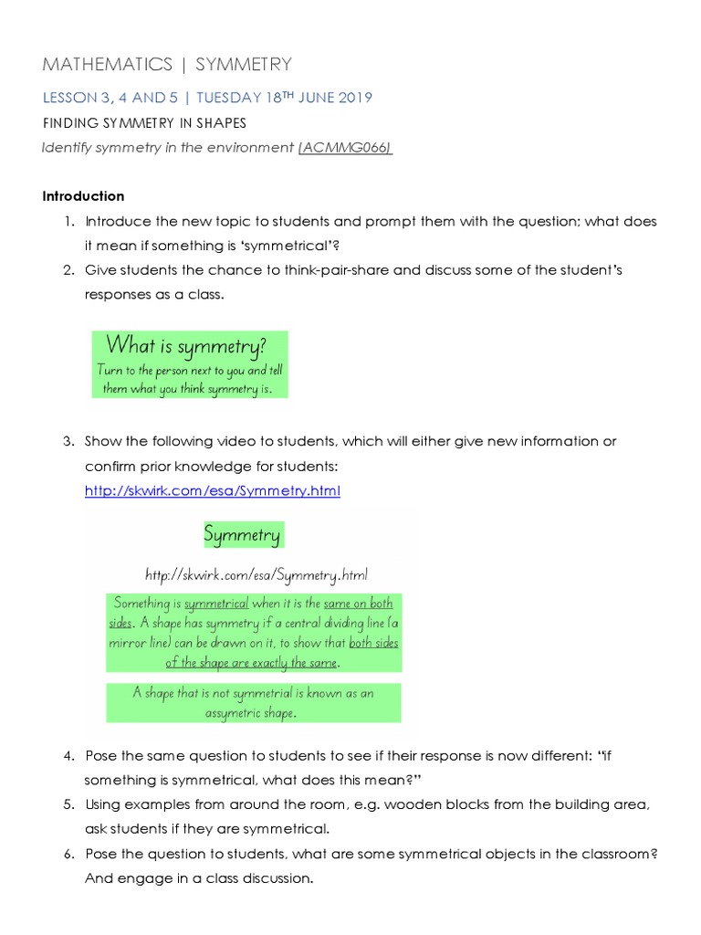 Symmetry Lesson Plan | PDF
