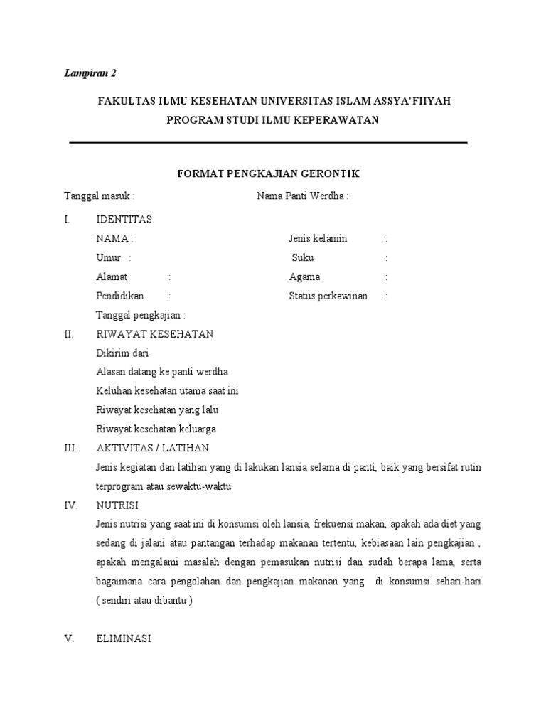 Form Pengkajian Lansia | PDF