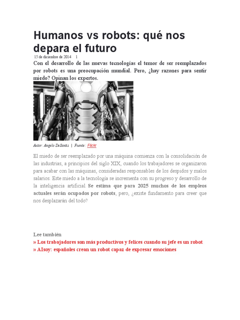 Humanos Vs Robots | PDF | Robot | Robótica