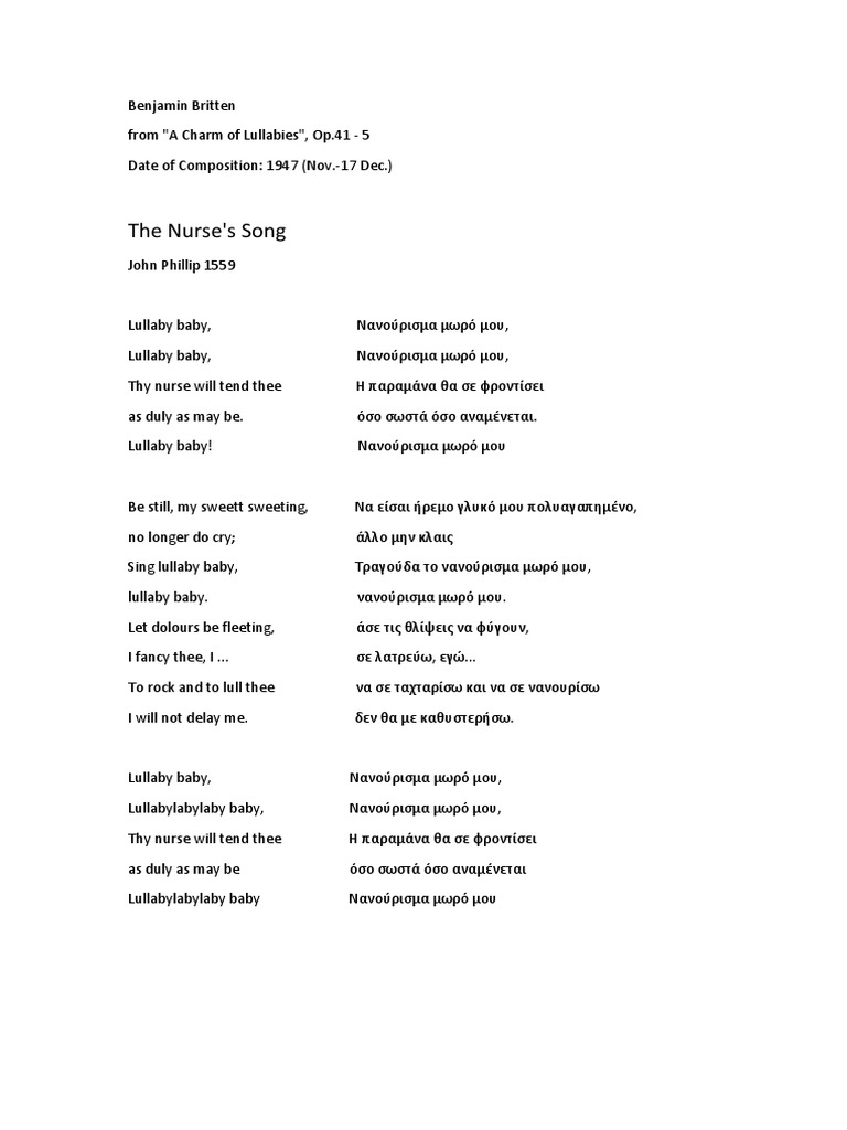 Nurse's Song - Benjamin Britten | PDF