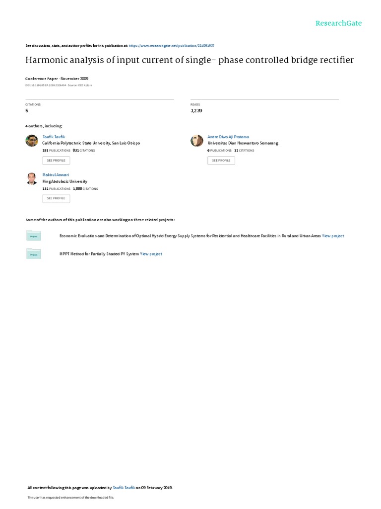 Harmonic Analysis of Input Current of Single-Phase Controlled Bridge Rectifier | PDF | Rectifier ...