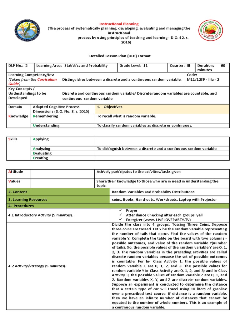 Detailed Lesson Plan (DLP) Format: Instructional Planning | PDF ...