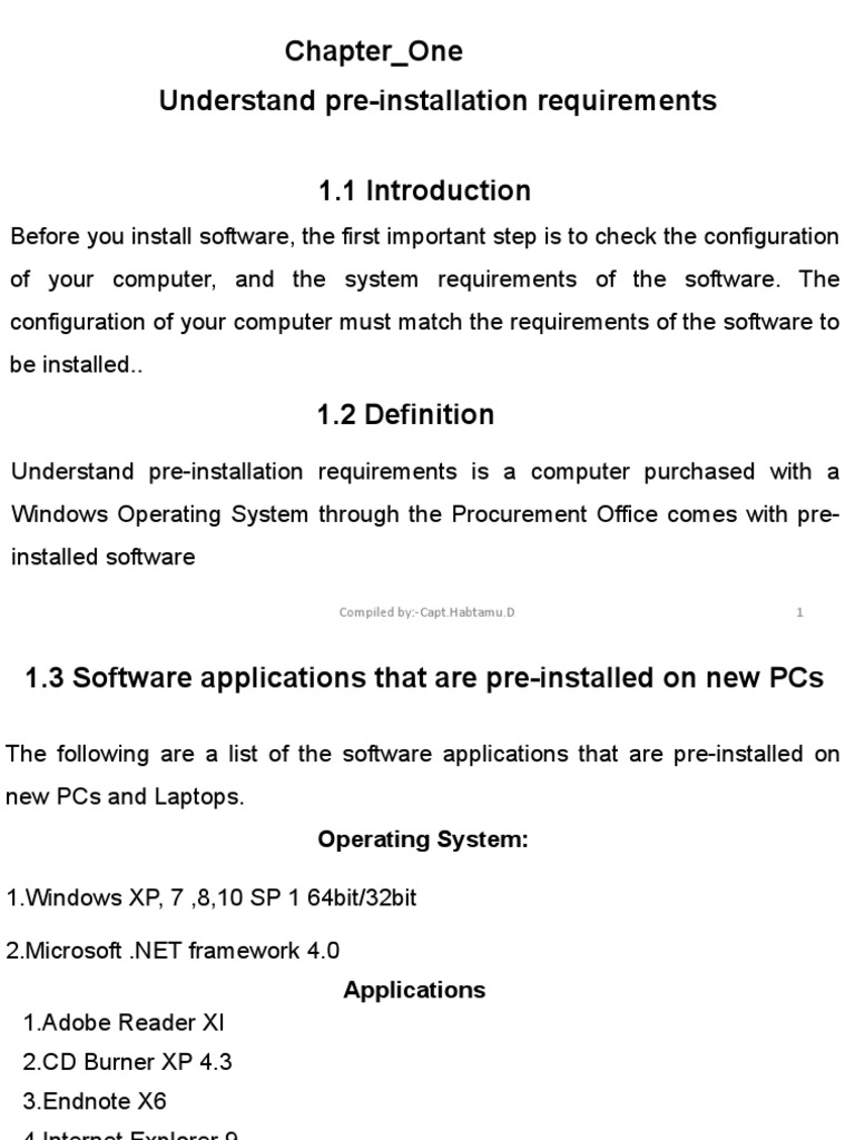 Chapter - One Understand Pre-Installation Requirements: 1 Compiled By ...