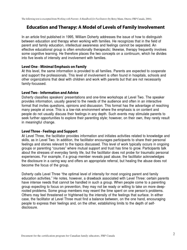 Levels of Involvement - Doherty | PDF | Family Therapy | Psychotherapy