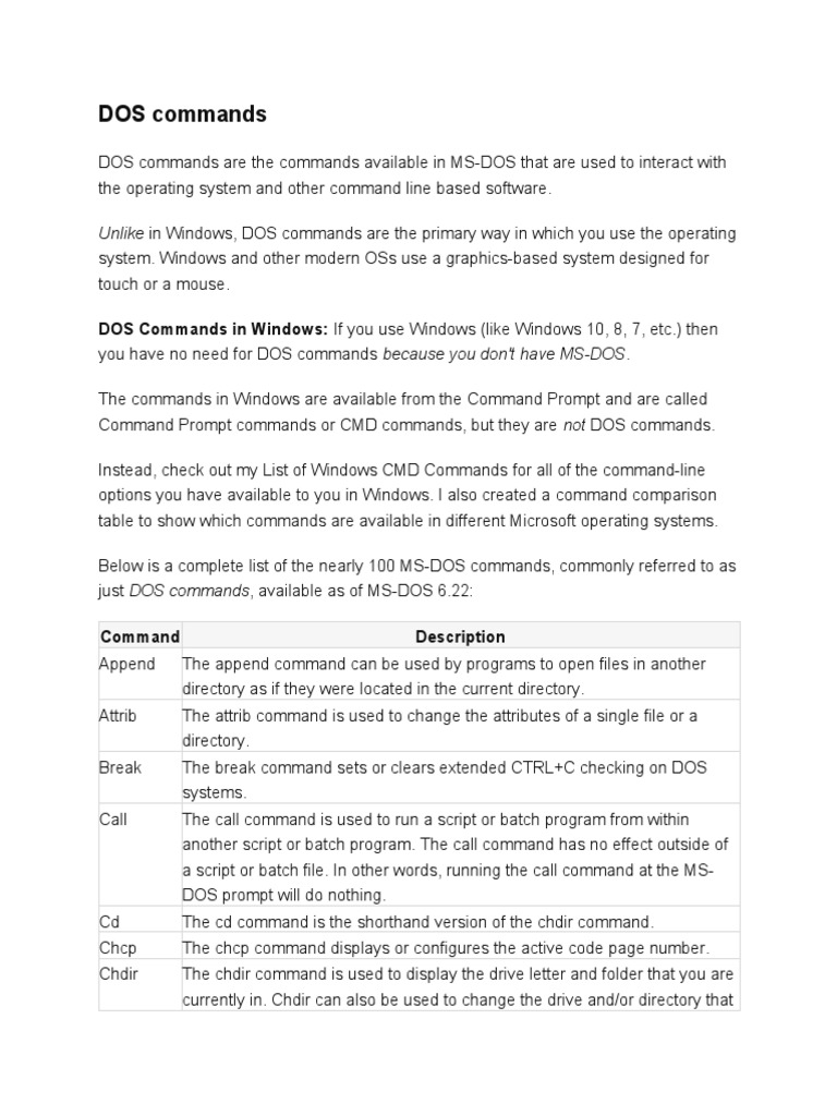DOS Commands: Unlike in Windows, DOS Commands Are The Primary Way in Which You Use The Operating ...
