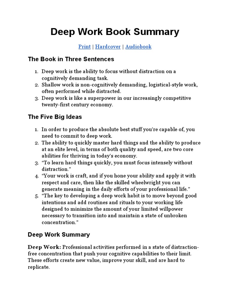 Deep Work Book Summary | PDF | Attention | Working Time